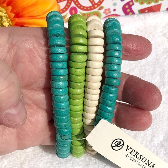 Versona | Jewelry | Boho Wood Bead Tribal Ethnic Stretch Bracelet Set ...